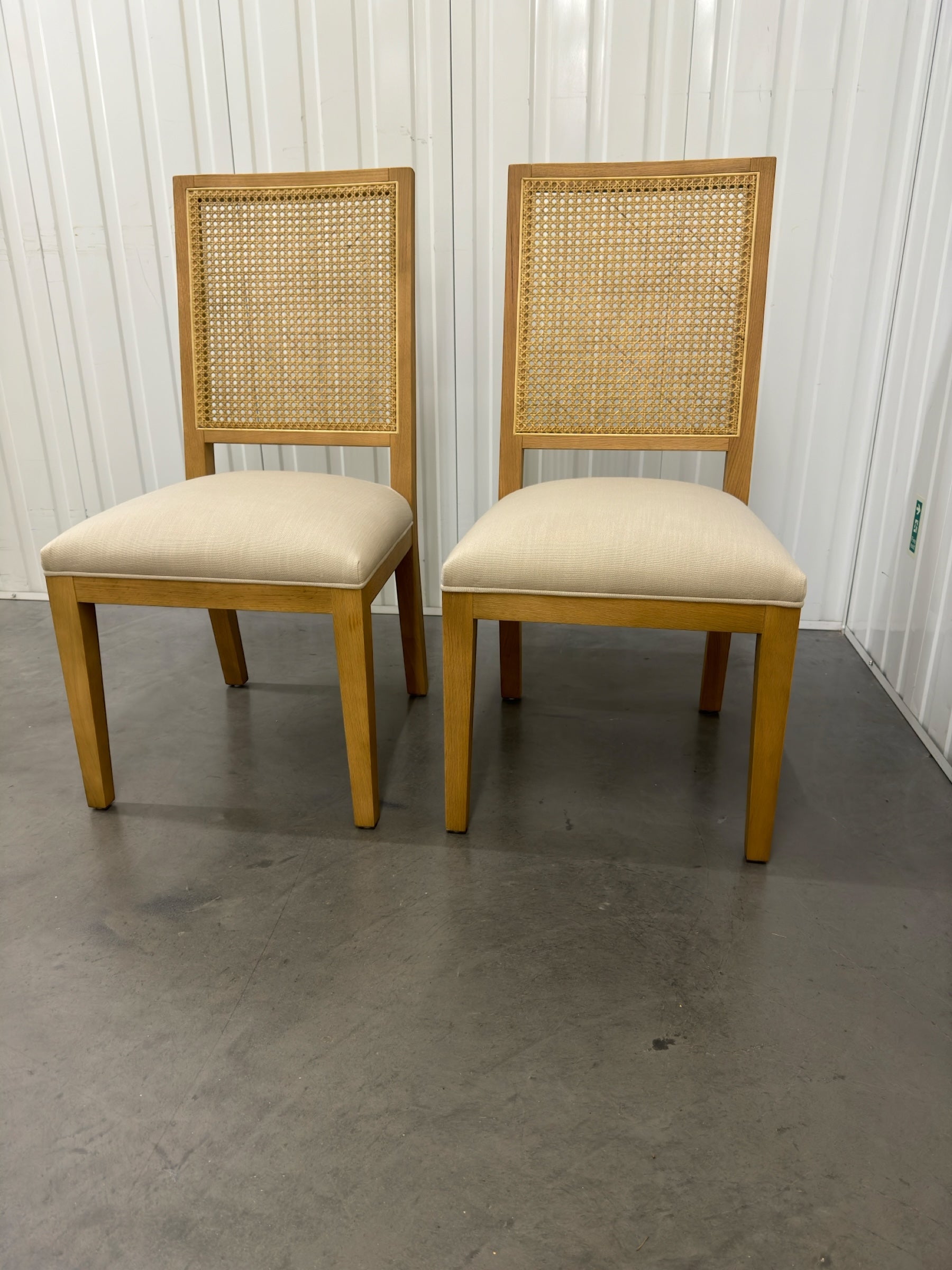 Oak & Rattan Back Chair with Fabric Covered Padded Seat, Set of 2 – SE ...