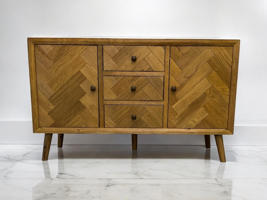 OAK FURNITURELAND BRUSHED & GLAZED SOLID OAK SIDEBOARD PARQUET RANGE R ...