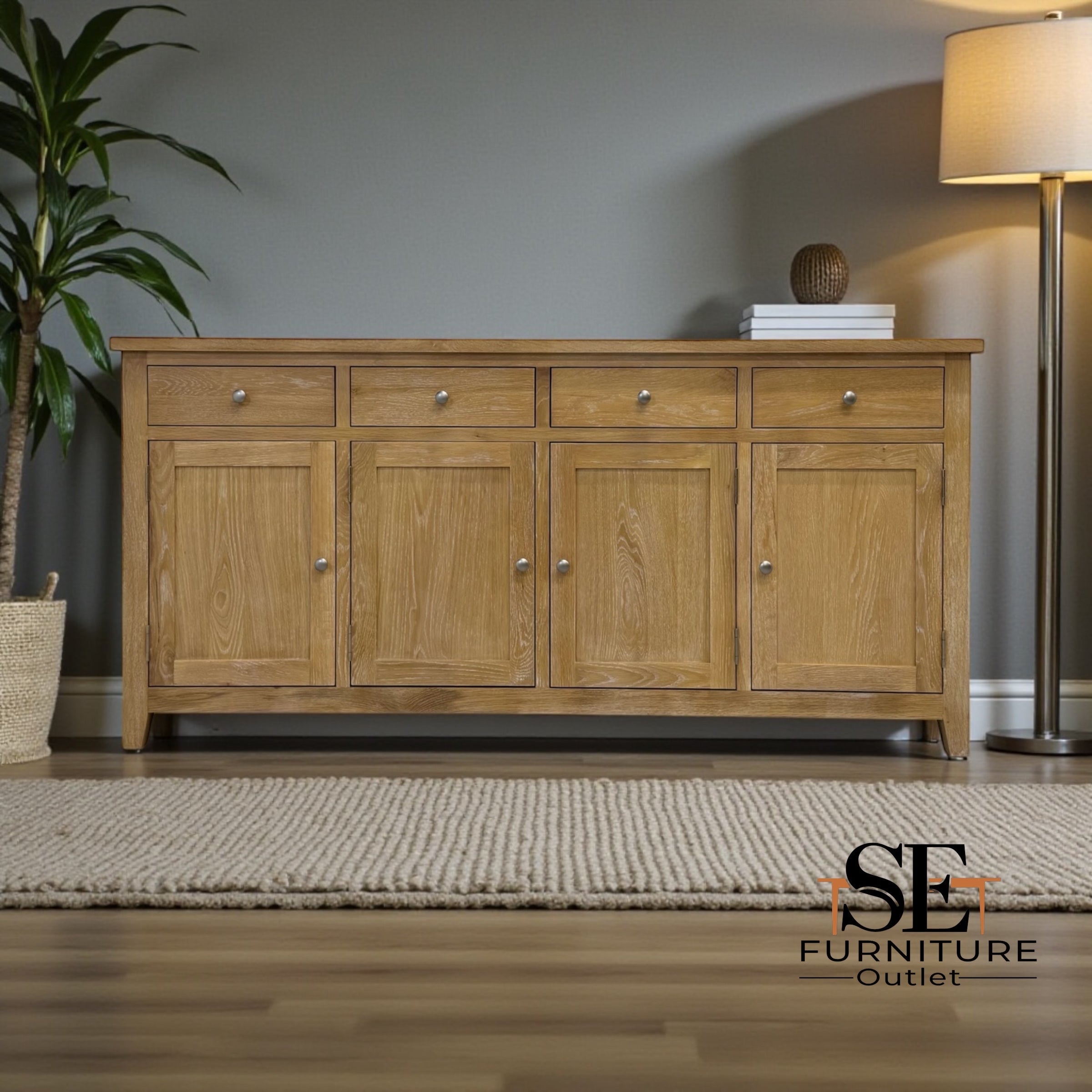 Solid Oak Frames and Whitewash Finish Extra Large Sideboard, Inglesham ...